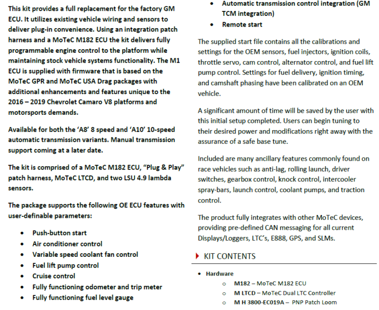 MoTeC 2016-19 Chevrolet Camaro M182 – RobTuned