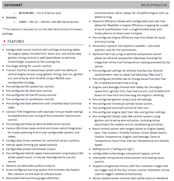 MoTeC 2016-19 Chevrolet Camaro M182 – RobTuned
